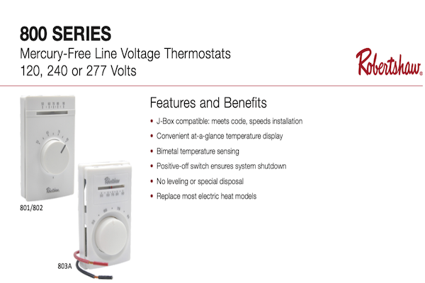 Robertshaw 800 SERIES Mercury-Free Line Voltage Thermostats 120, 240 or ...